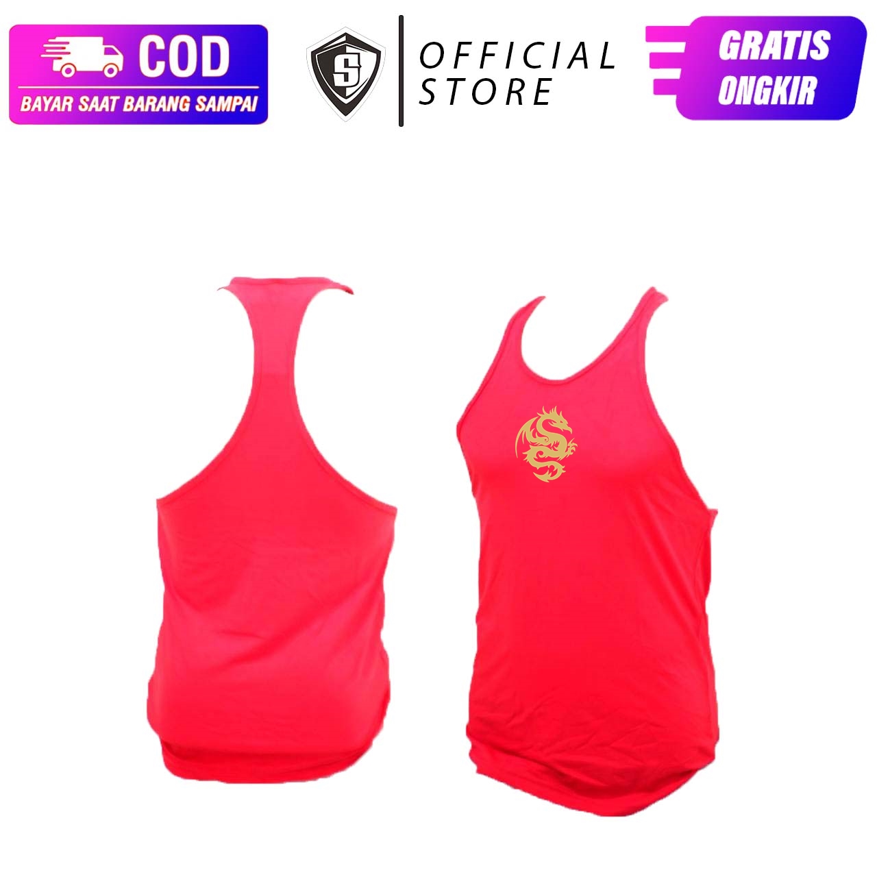 Baju Singlet Fitnes Gym Setrit Naga Dragon Gold Spandex cotton ...